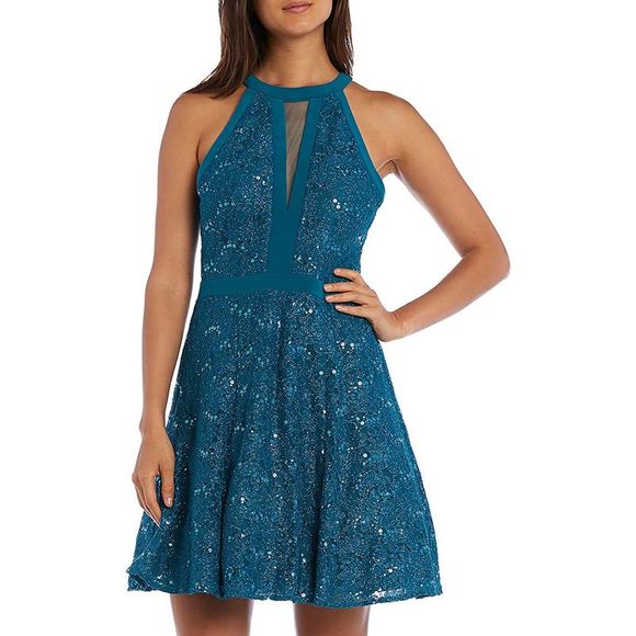 Morgan | Dresses | Morgan Junior A Line Sequin Floral Lace Dress 34 ...
